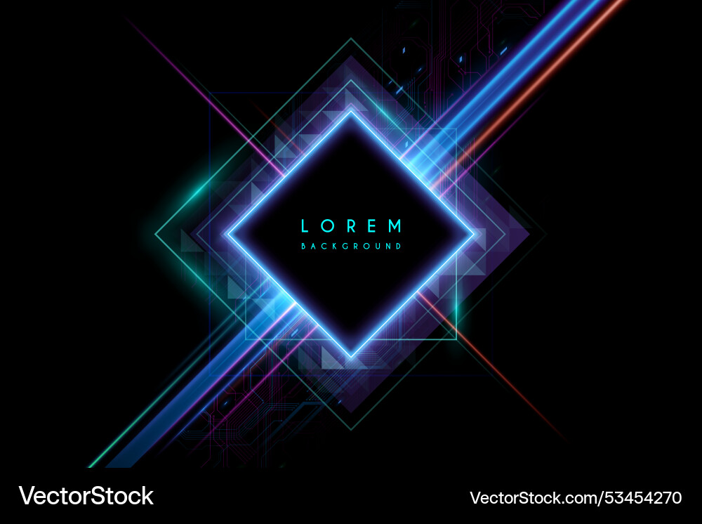 Neon light technology frame on black background Vector Image