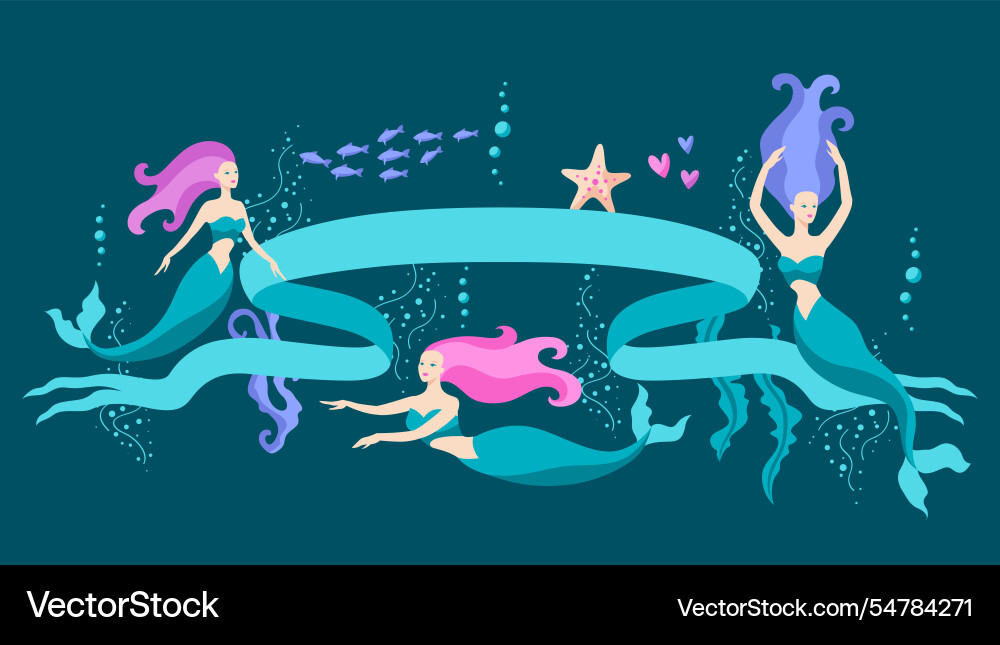 Background with mermaids image of underwater Vector Image