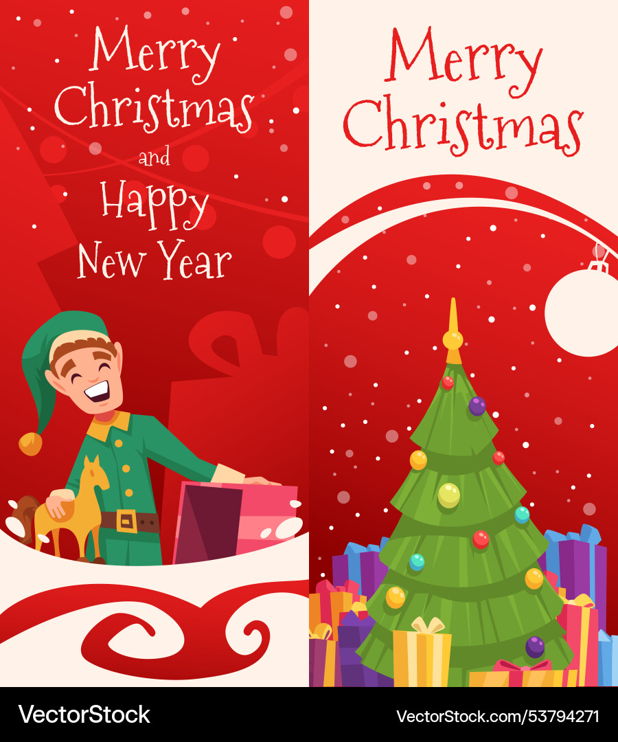Cartoon christmas vertical banner template set Vector Image