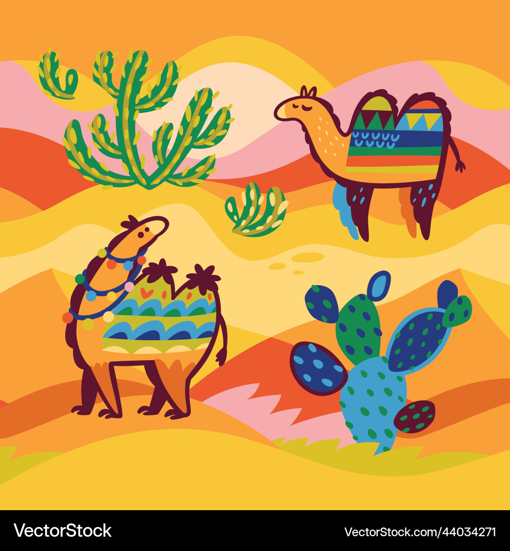 Decorative style of camels Royalty Free Vector Image