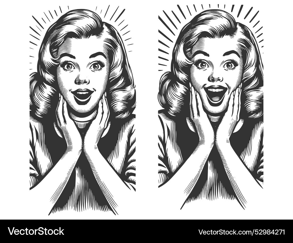 Excited woman expression Royalty Free Vector Image