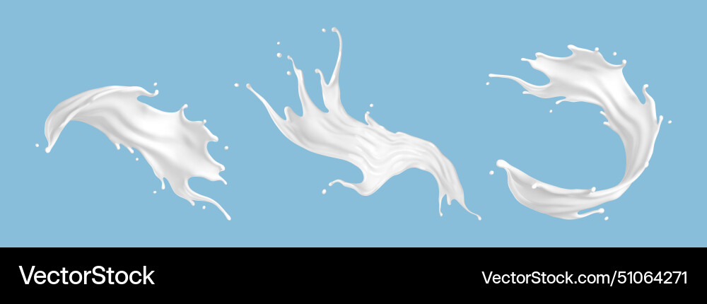Milk splash set isolated on blue background Vector Image