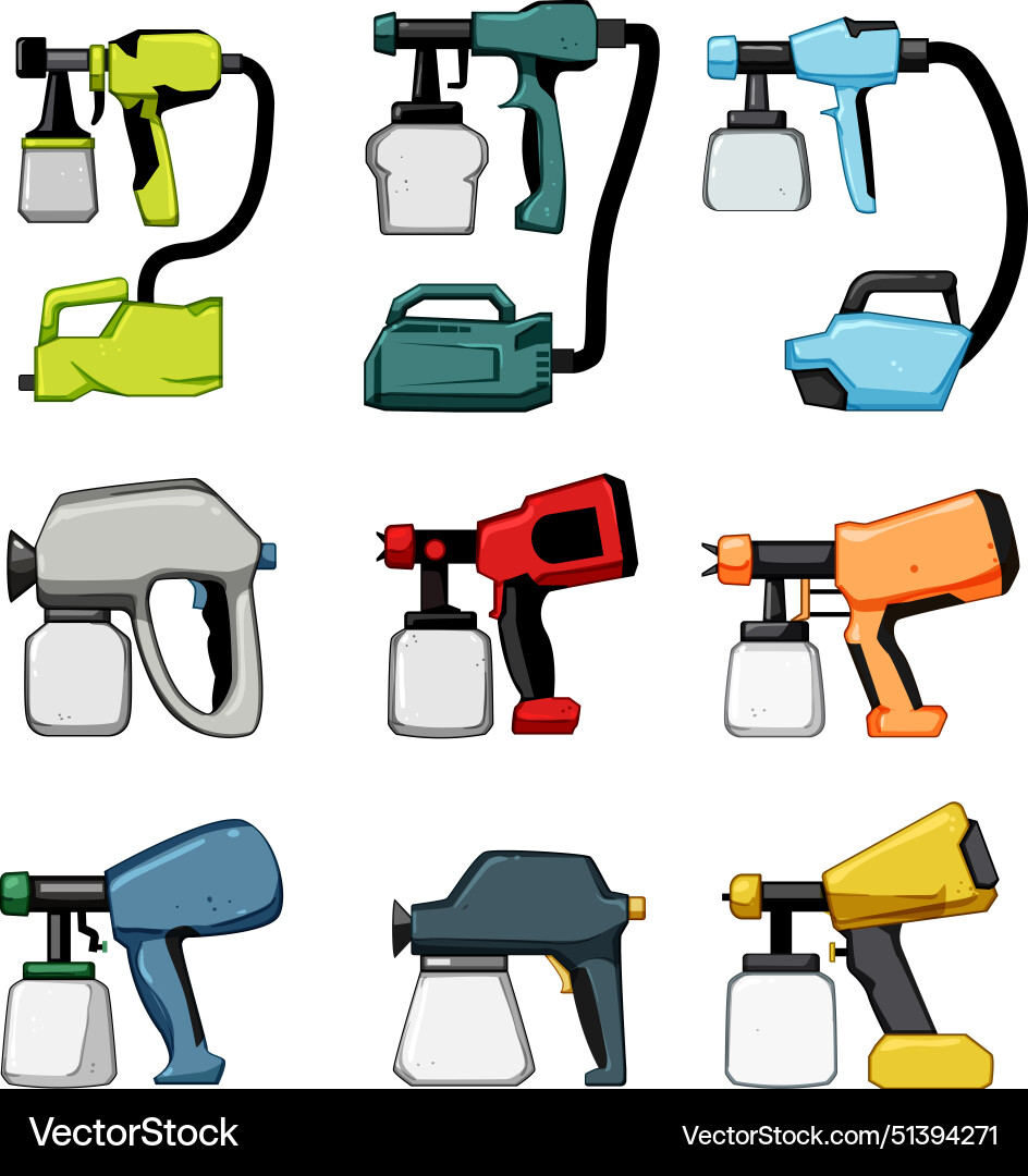Paint sprayer set cartoon Royalty Free Vector Image