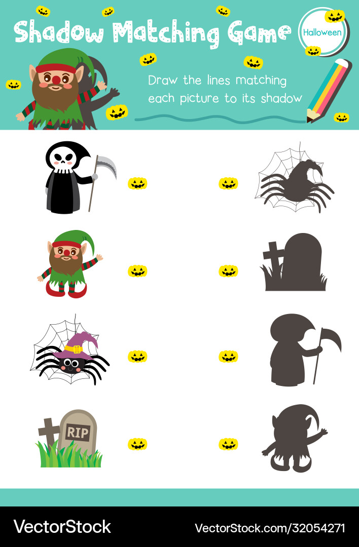 Shadow matching game halloween 10 Royalty Free Vector Image