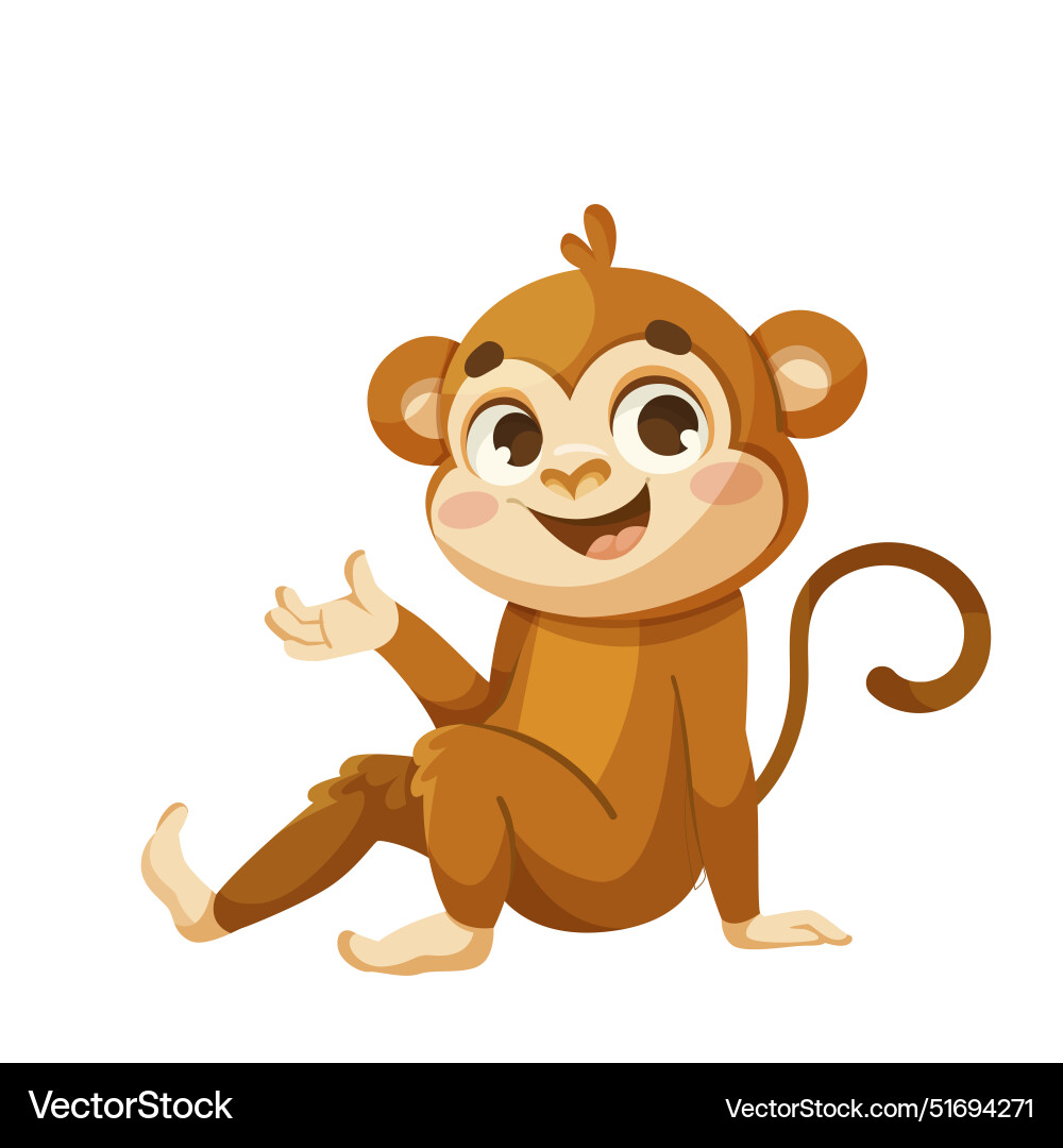 Smiling cartoon monkey character sitting Vector Image