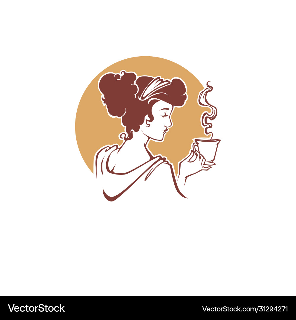 Tea time logo template with image retro lady Vector Image