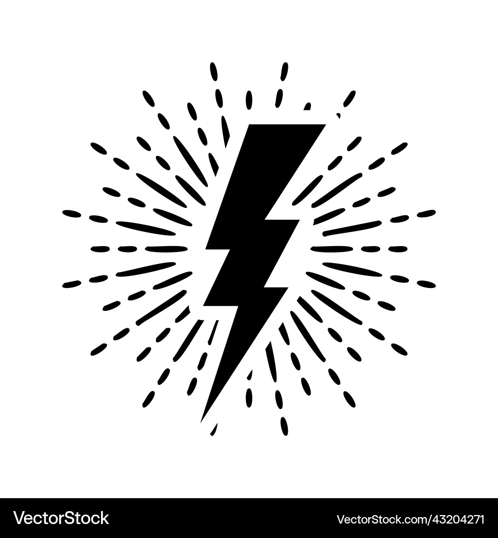 Vintage lightning bolt and sun rays isolated Vector Image