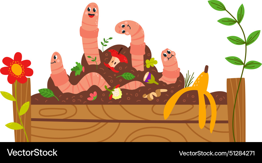 Worms and compost cute earthworms in garden soil Vector Image