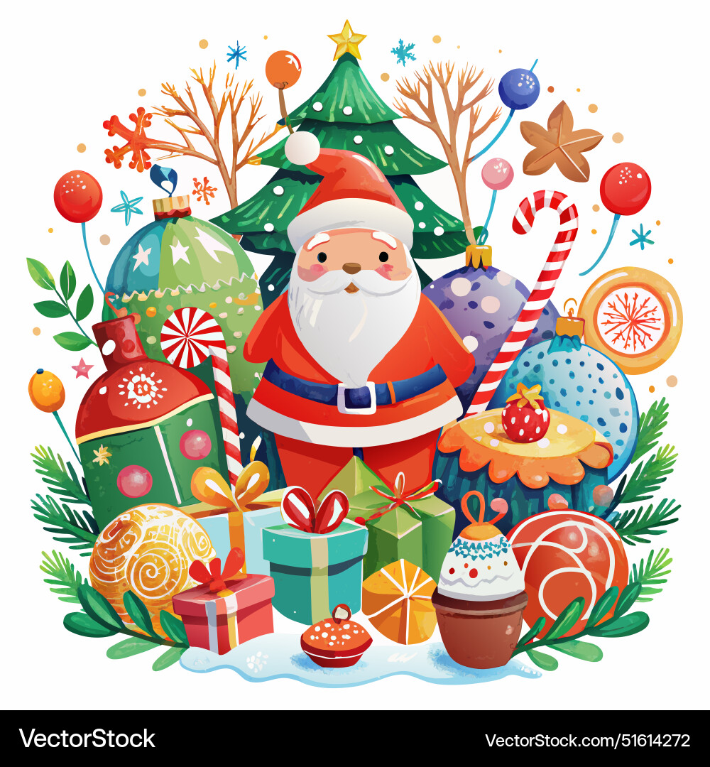 A colorful christmas scene with santa claus Vector Image