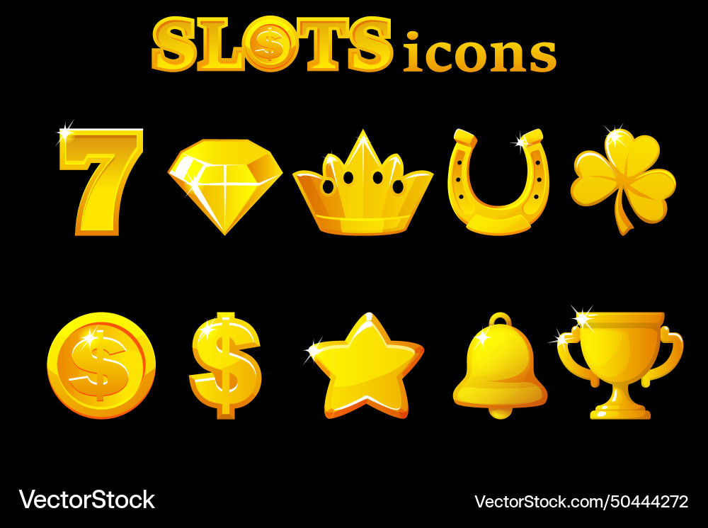 Classic gold slot machine symbol collection Vector Image