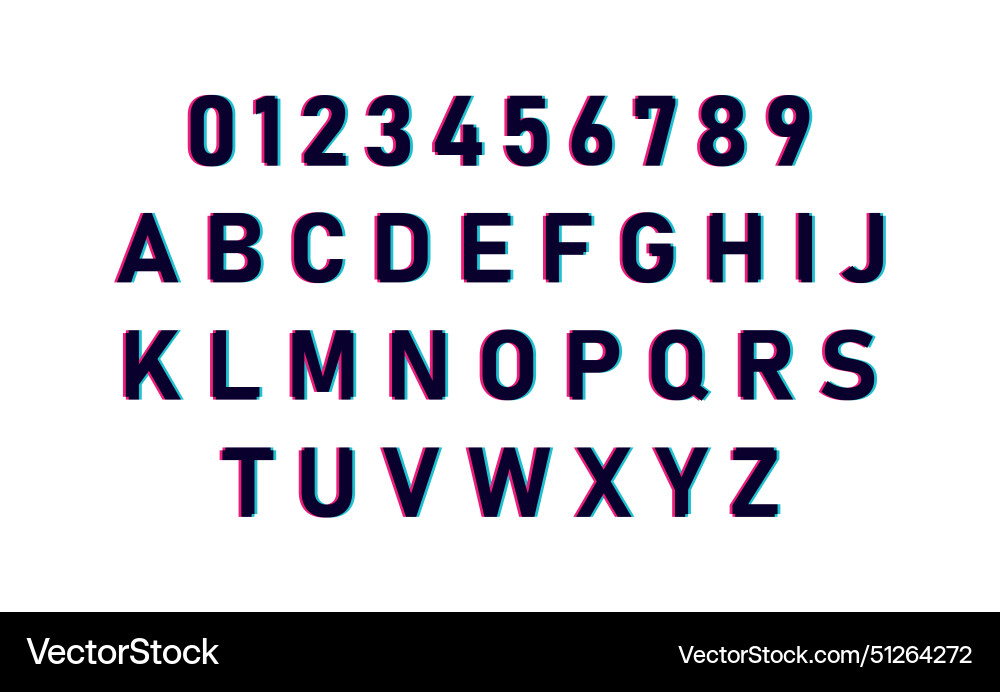 Distorted glitch font typeface letters Royalty Free Vector