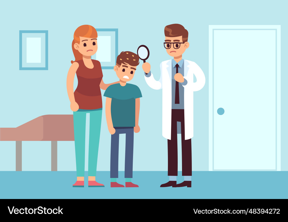 Doctor examines patient head looking for lice Vector Image