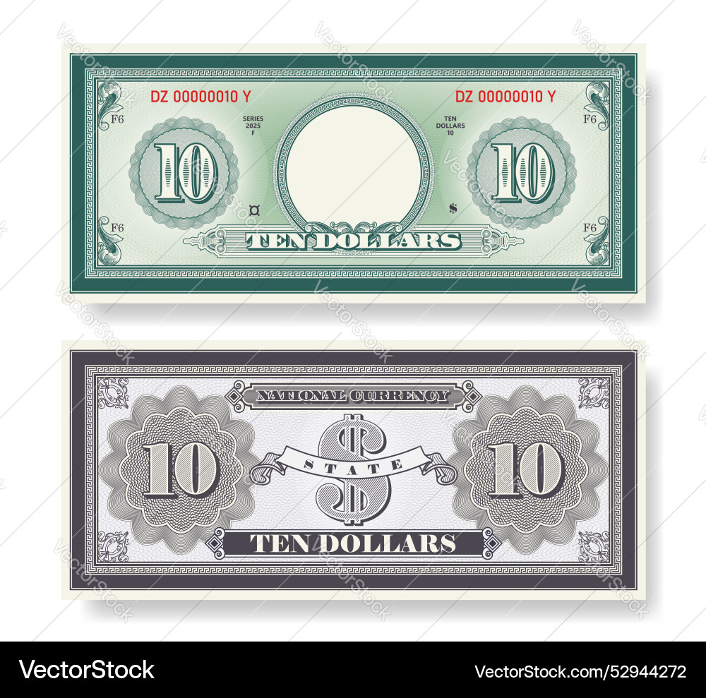 Fictional beautiful banknote of 10 dollars Vector Image