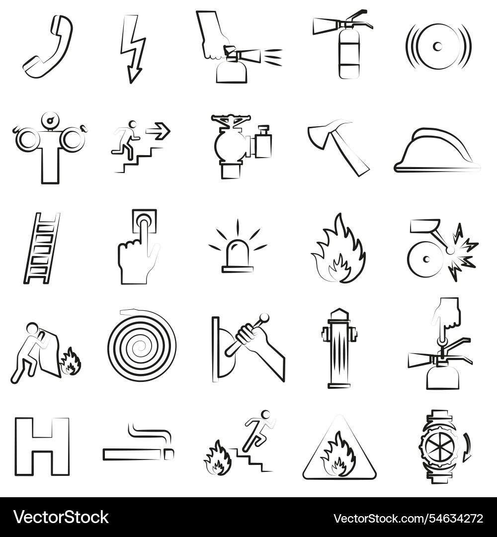 Fire safety icons sign warnings Royalty Free Vector Image