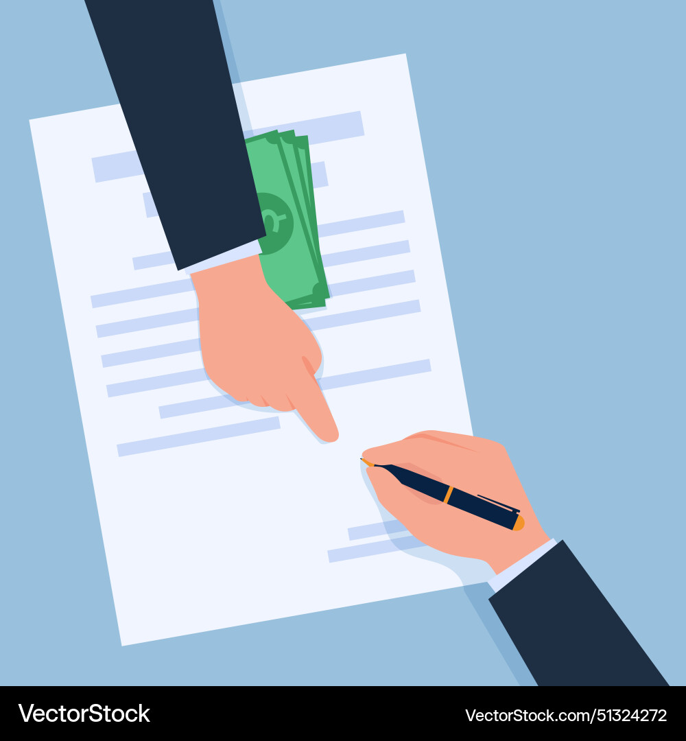 Hand points to the signature area while Royalty Free Vector