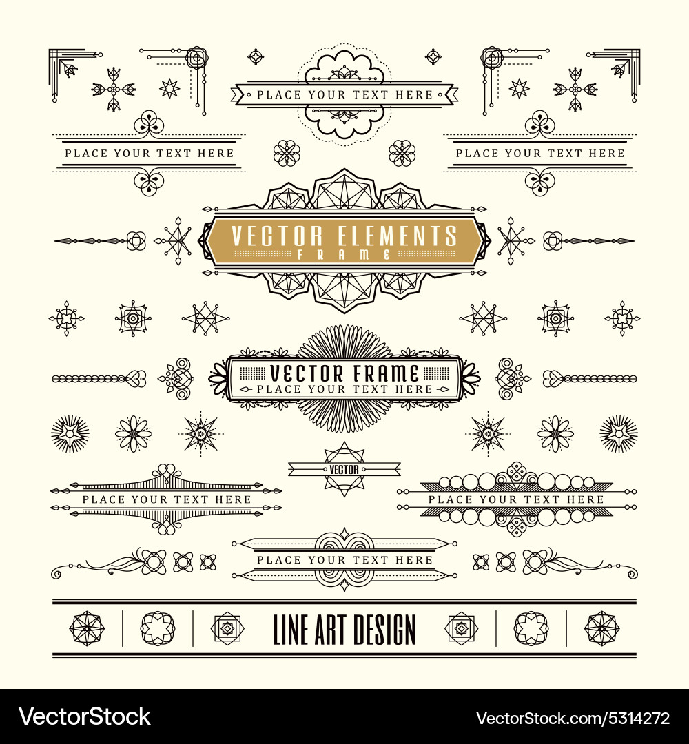 Linear line art deco retro vintage design frame Vector Image