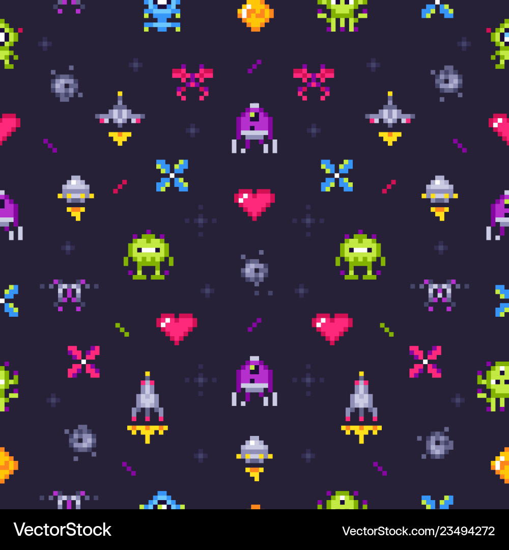 Old games seamless pattern retro gaming pixels Vector Image