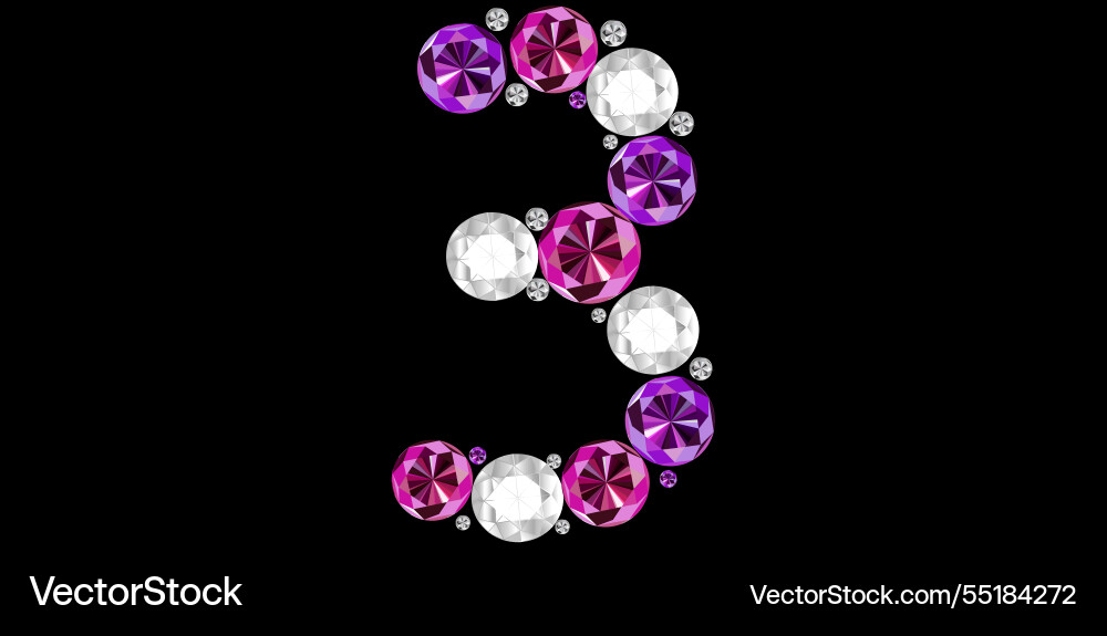 Rhinestone diamonds bling number 3 Royalty Free Vector Image