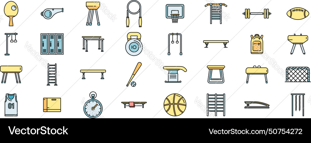 School gym icons set color line Royalty Free Vector Image