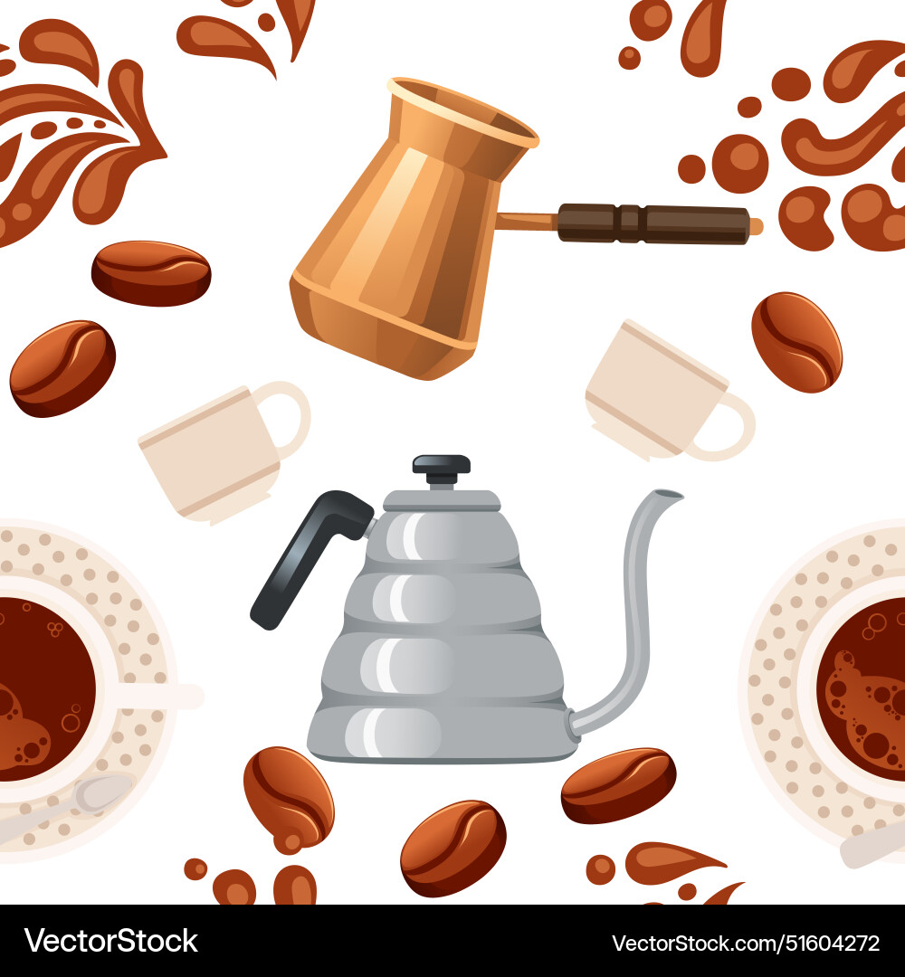 Seamless pattern coffee theme with kettle – Royalty-Free Vector | VectorStock