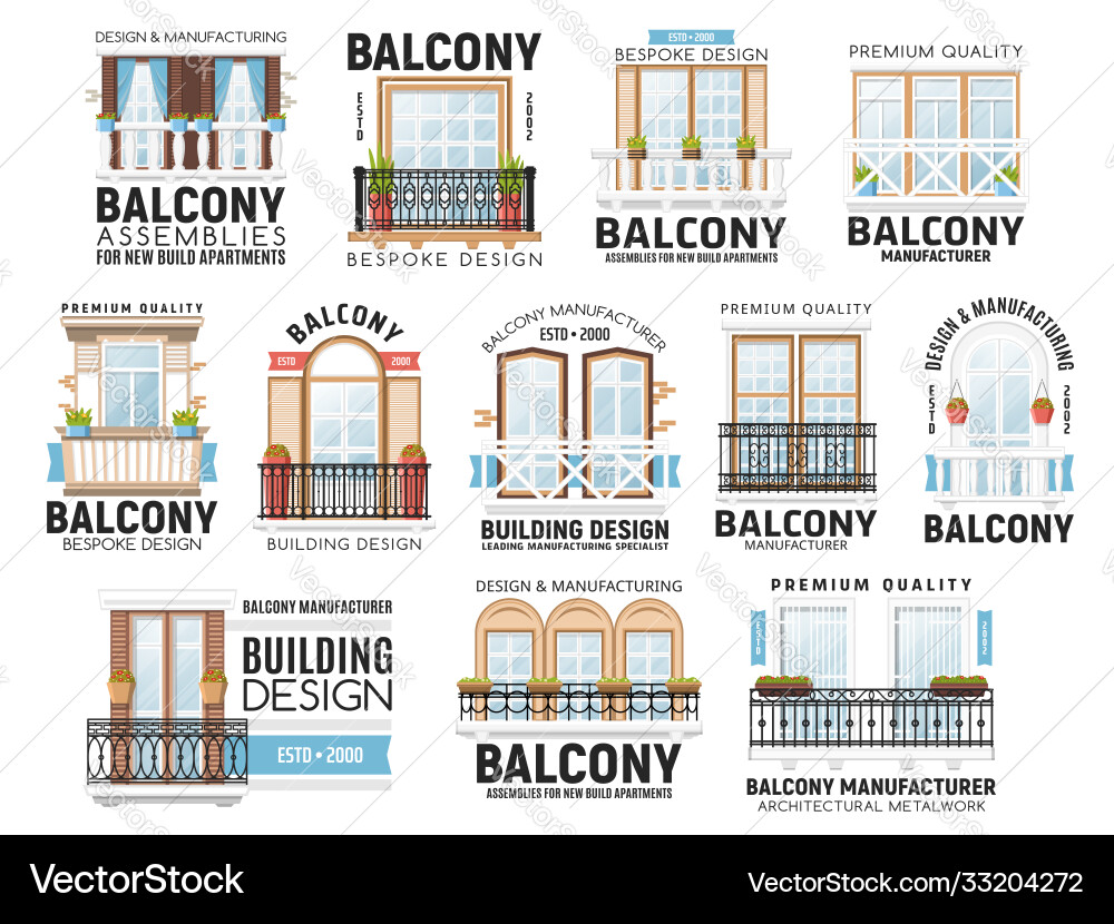 Windows and balconies icons house design Vector Image