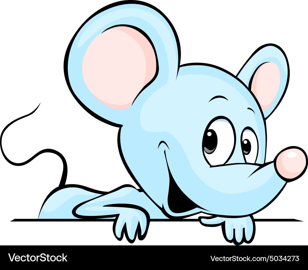 Blue cute mouse cartoon peeking out from white Vector Image