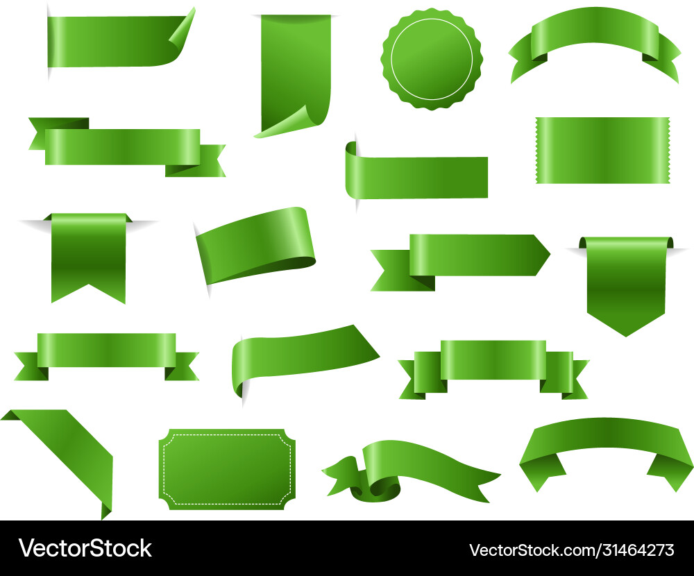Green ribbon and tags isolated white background Vector Image
