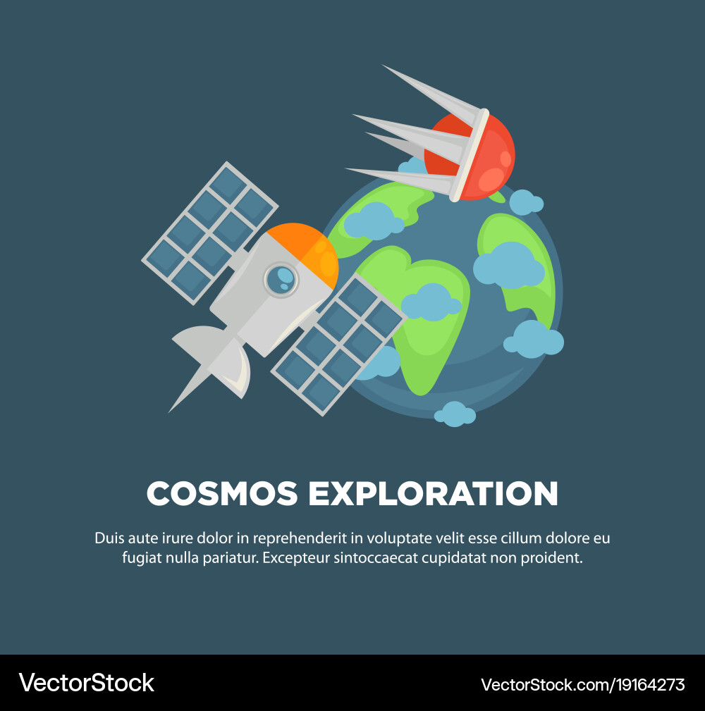 Kosmos Exploration Werbebanner mit Erde Lizenzfreier Vektor