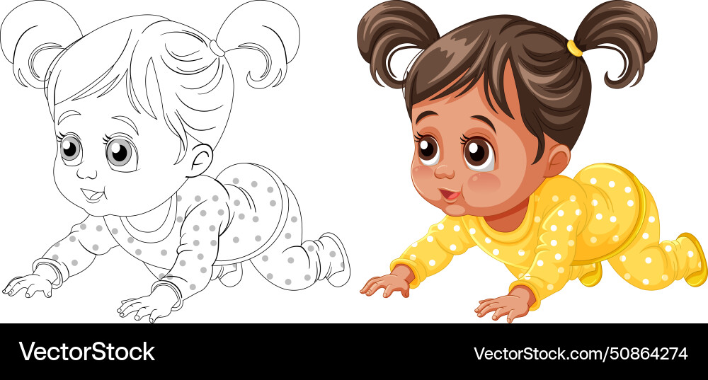 Color and outline of a crawling baby girl Vector Image