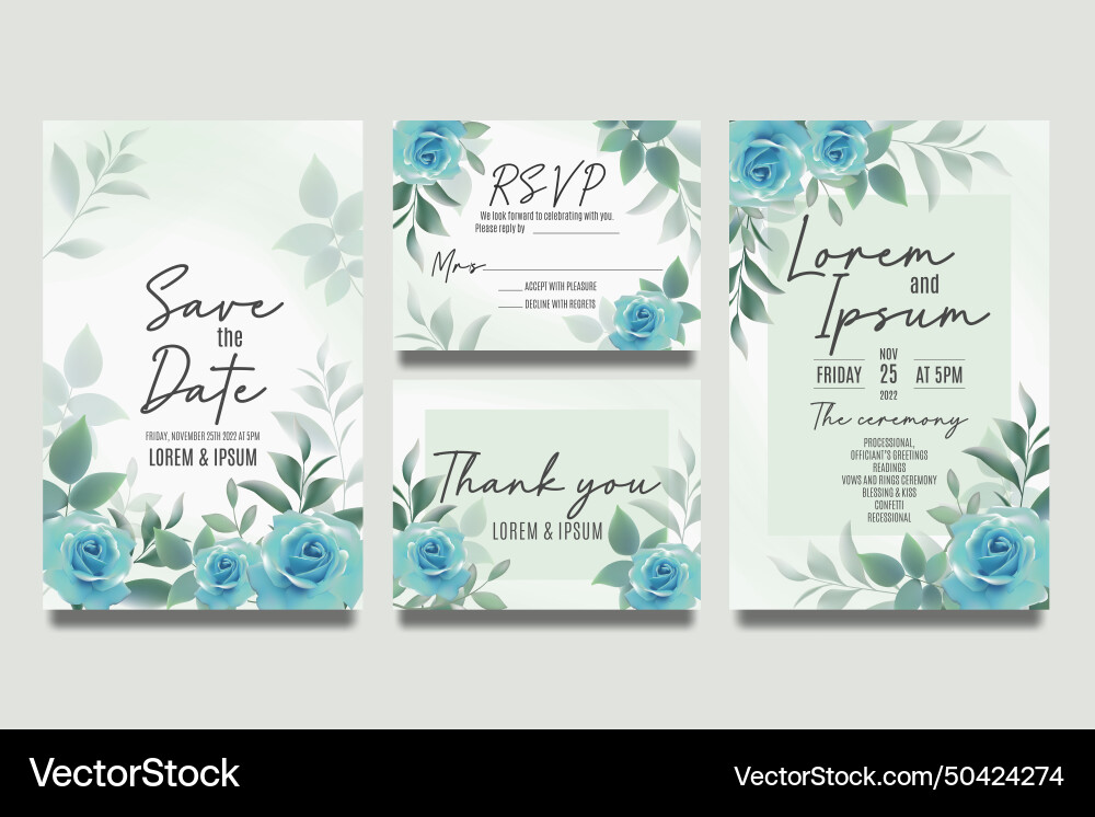 Wedding invitation template with blue roses Vector Image