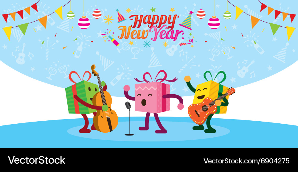 Gift boxes character playing music Royalty Free Vector Image