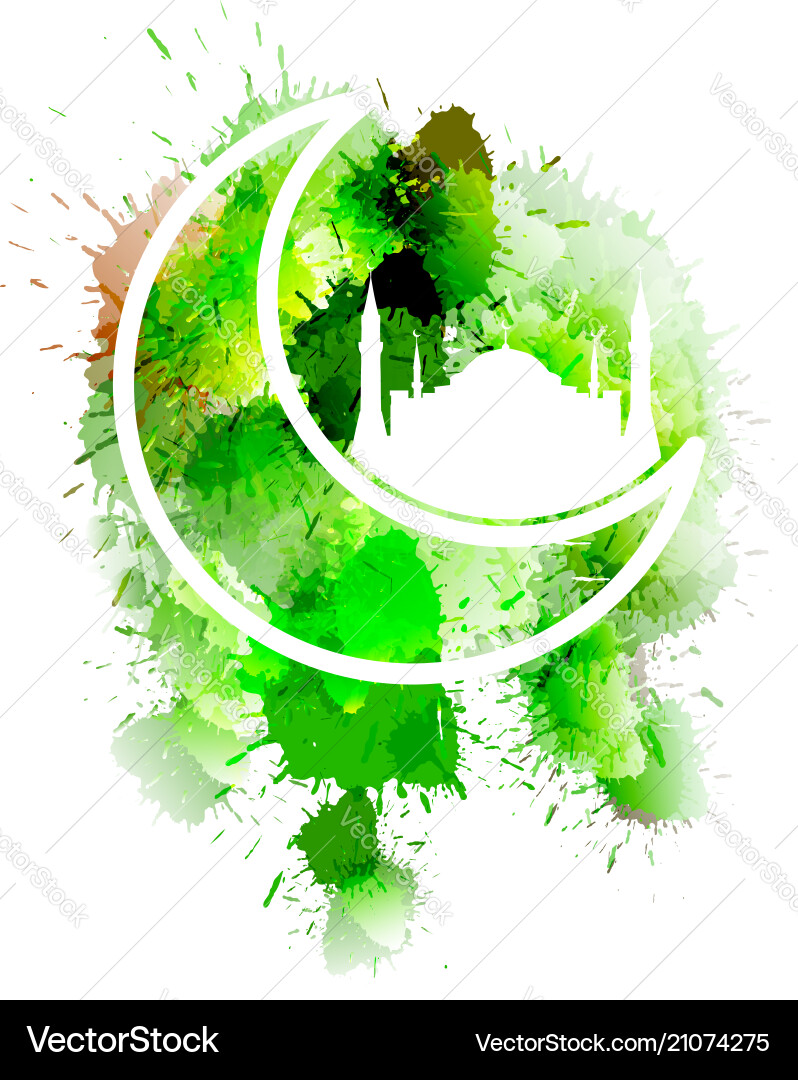Grunge islamic sign with mosque and moon Vector Image