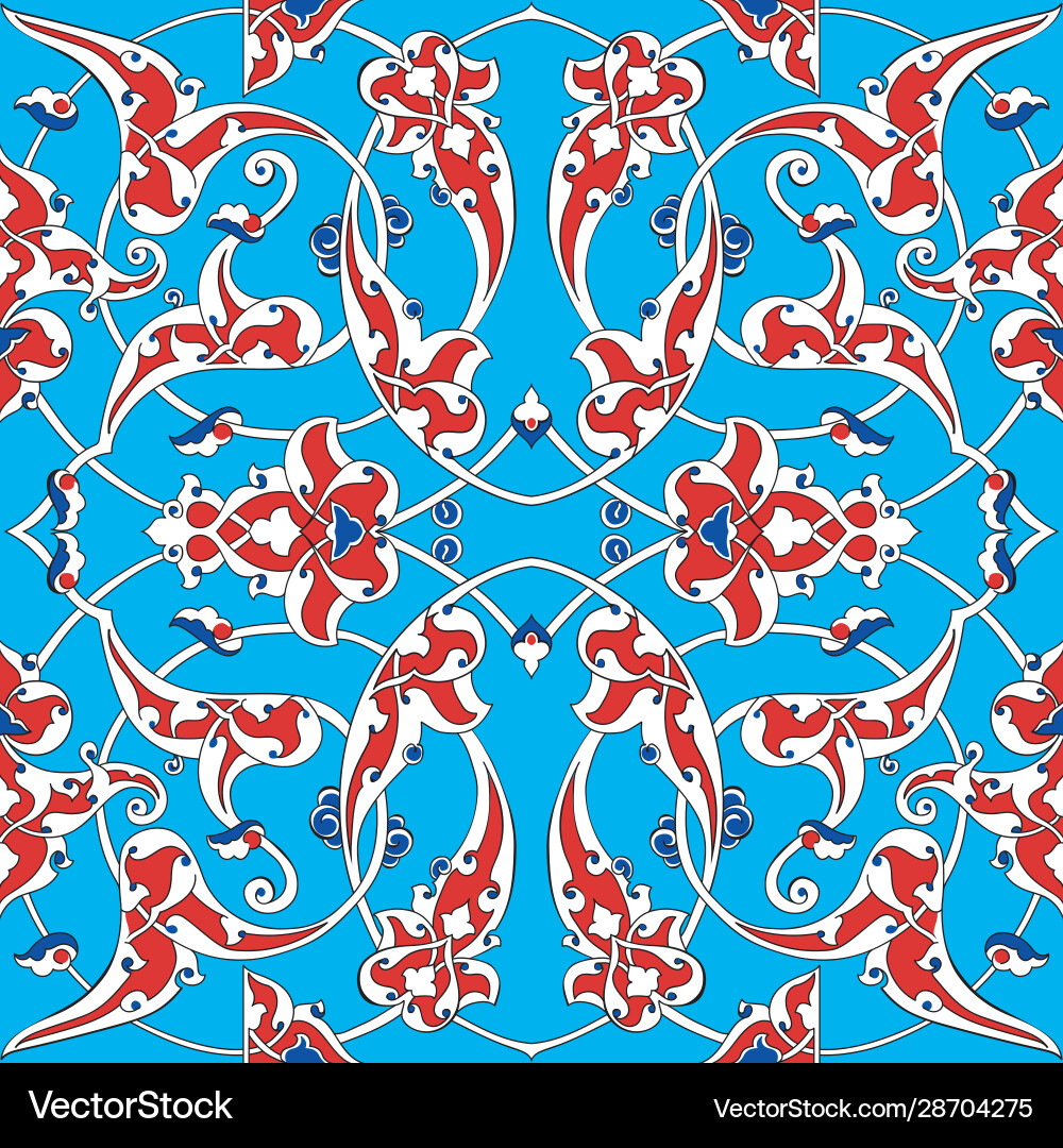 Iznik tile pattern with floral ornaments Vector Image