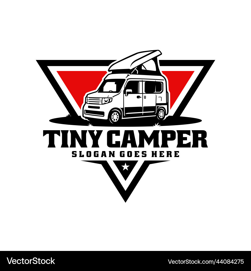 Mini camper van emblem logo Royalty Free Vector Image