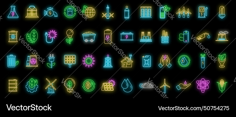 Natural resources icons set neon Royalty Free Vector Image