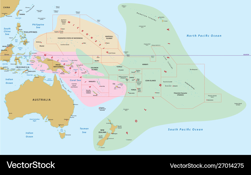 Oceania Map - Pacific Islands Royalty Free Vector Image