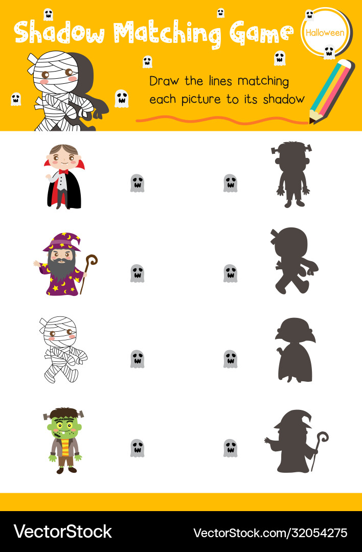 Shadow matching game halloween 2 Royalty Free Vector Image