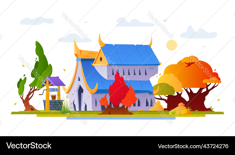 Ancient Cathedral Modern Flat Design Style Vector Image