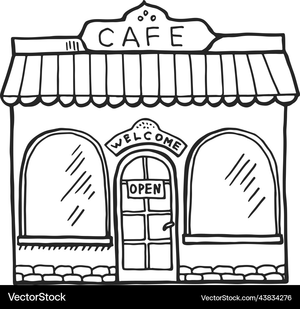 Cafe exterior sketch hand drawn building facade Vector Image