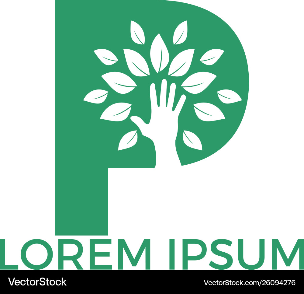 Letter p and hand tree logo design Royalty Free Vector Image