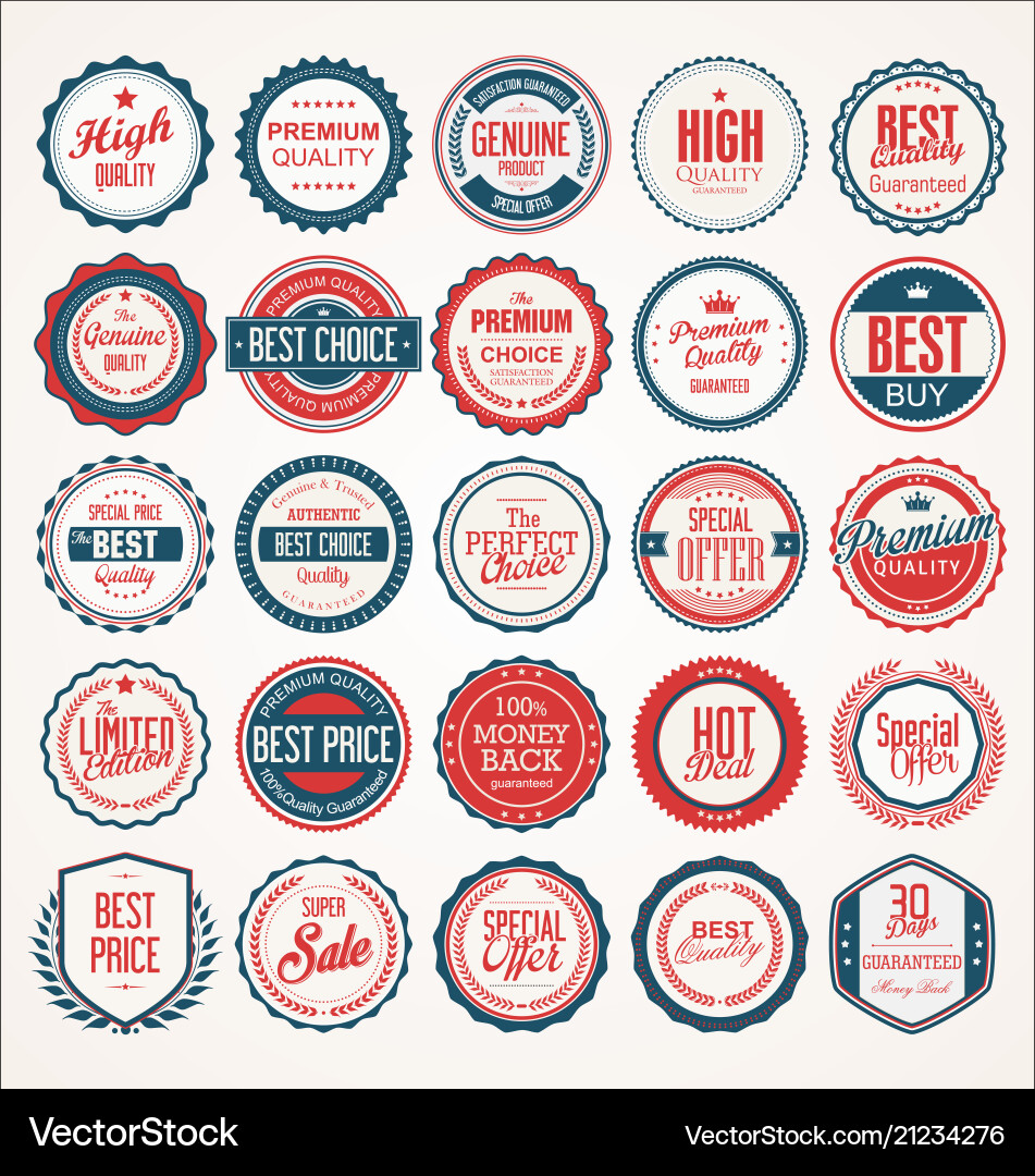 Retro vintage badge and label blue red Royalty Free Vector