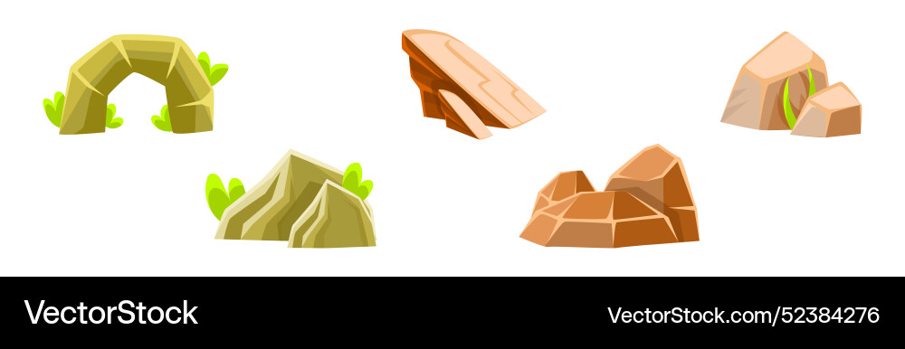 Road boulder and solid stone with grass set Vector Image