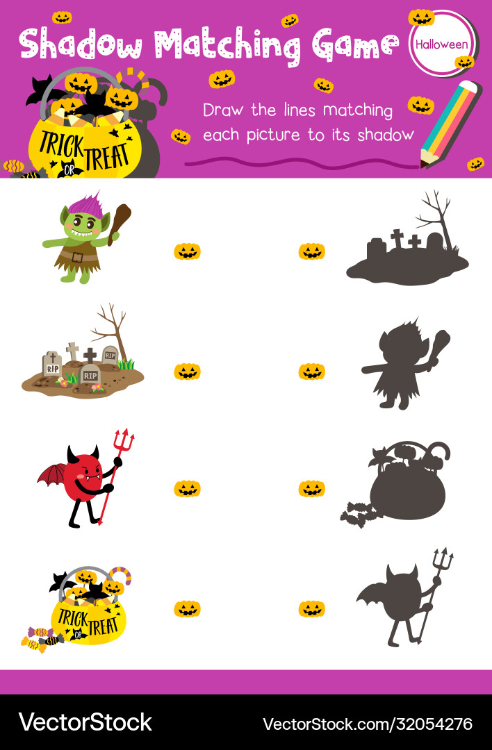 Shadow matching game halloween 3 Royalty Free Vector Image