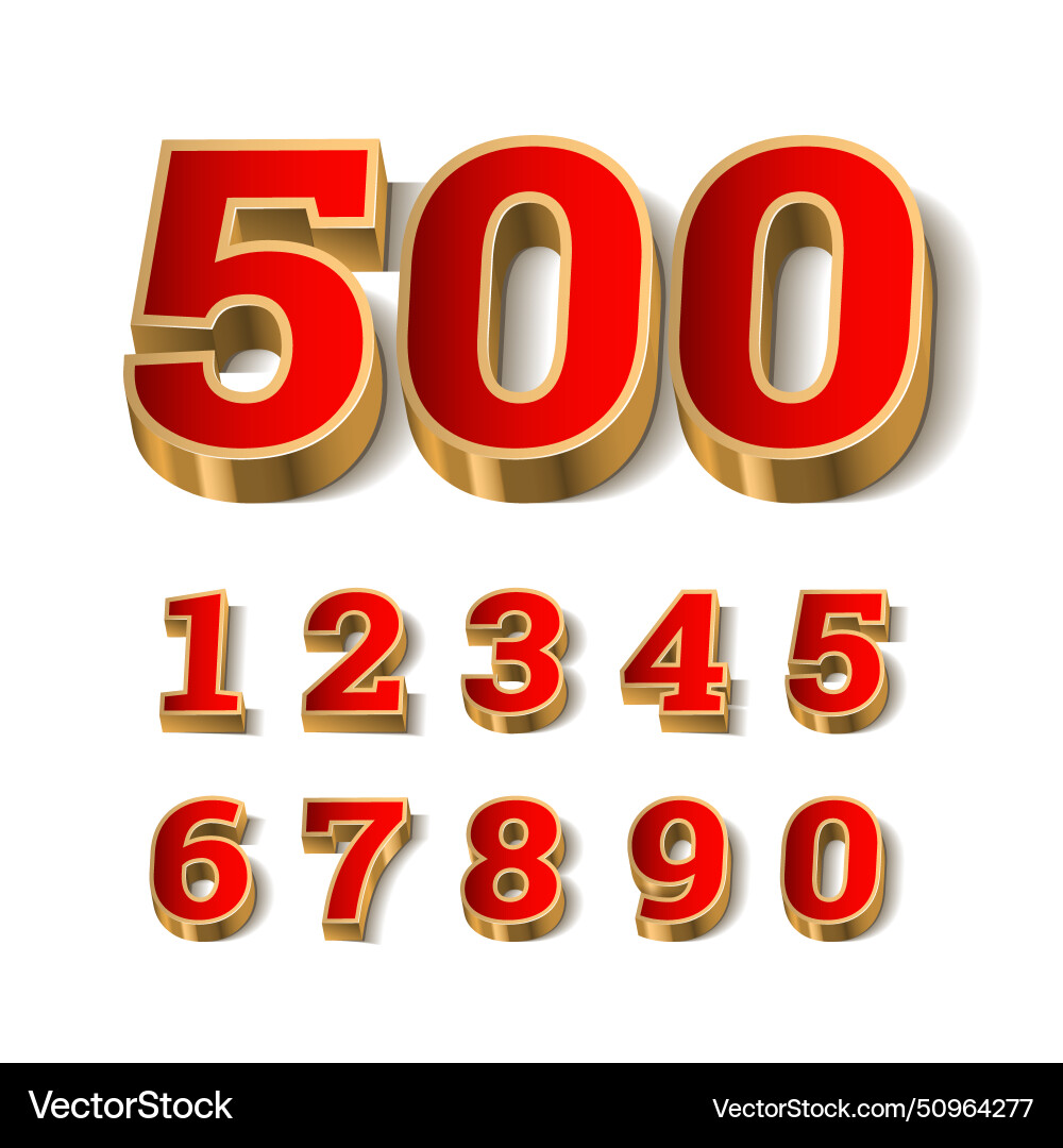3d red numbers with golden outline Royalty Free Vector Image
