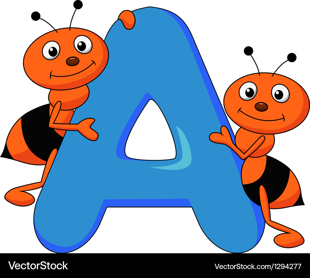 Alphabet a with ant cartoon Royalty Free Vector Image