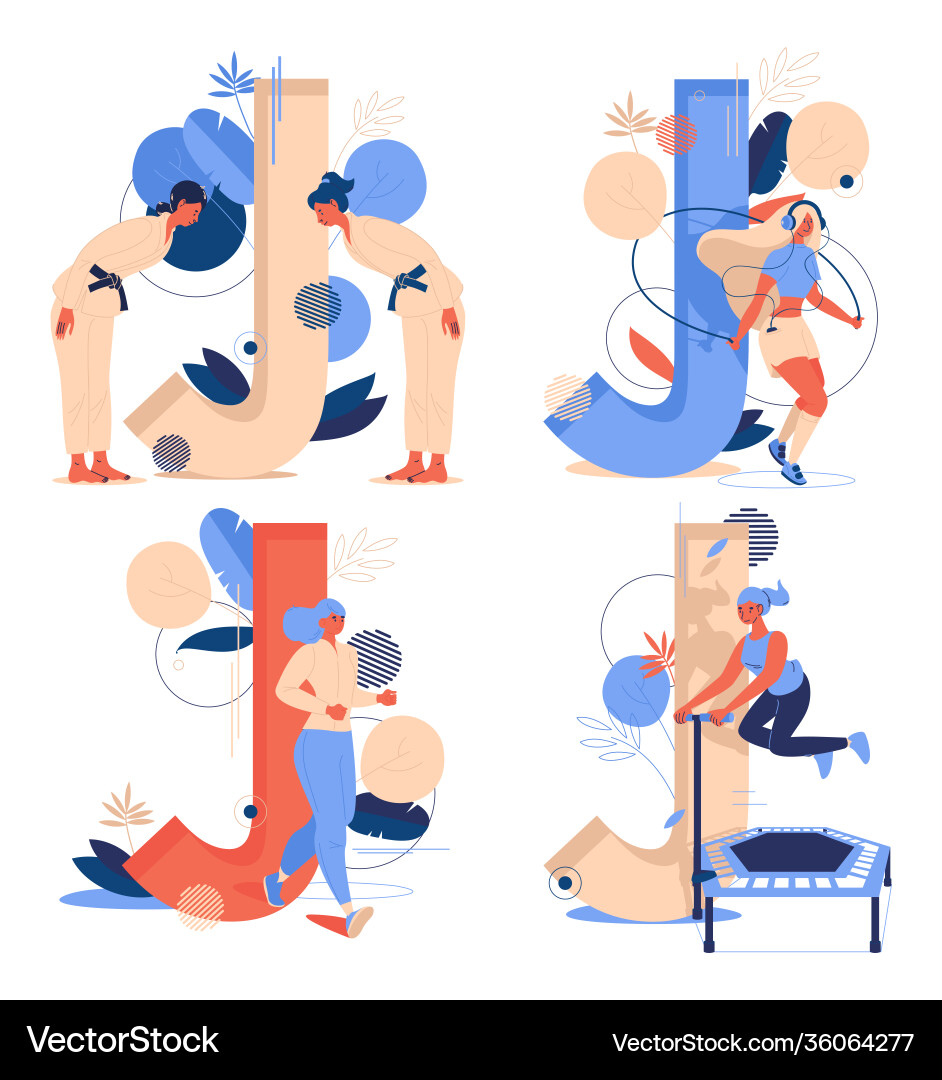 Collection with sport letters j for skipping Vector Image