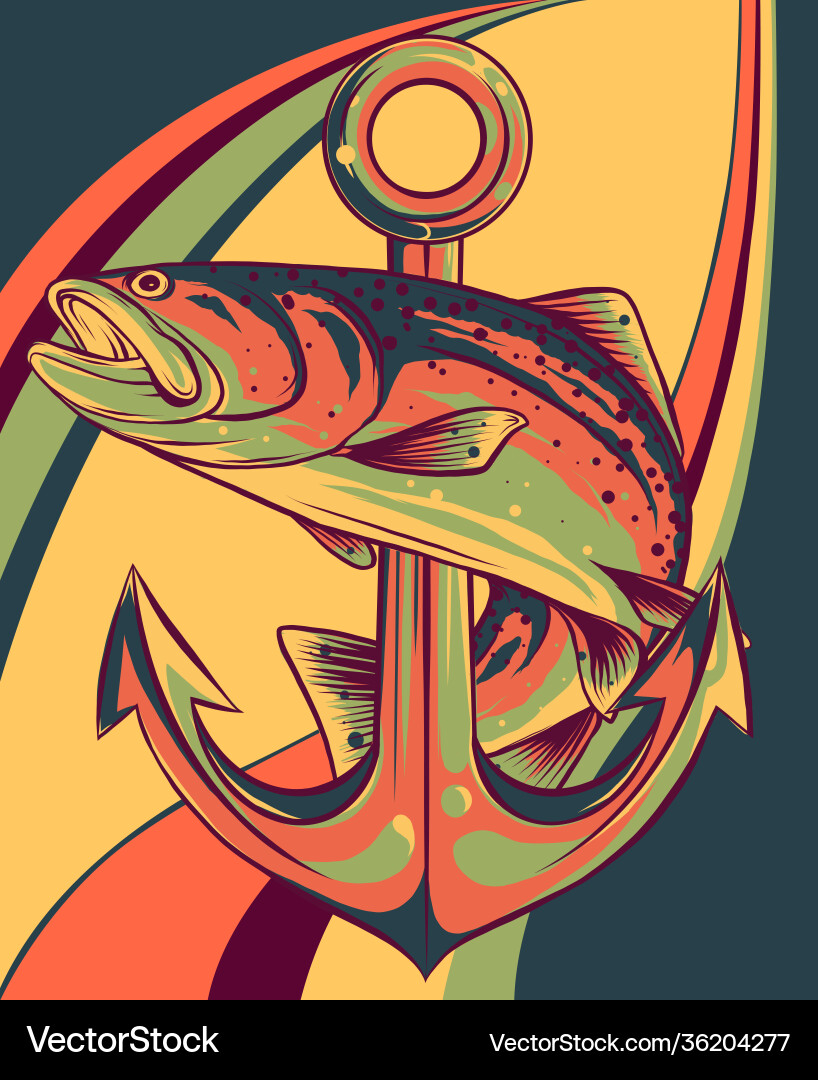 Fish around anchor art Royalty Free Vector Image