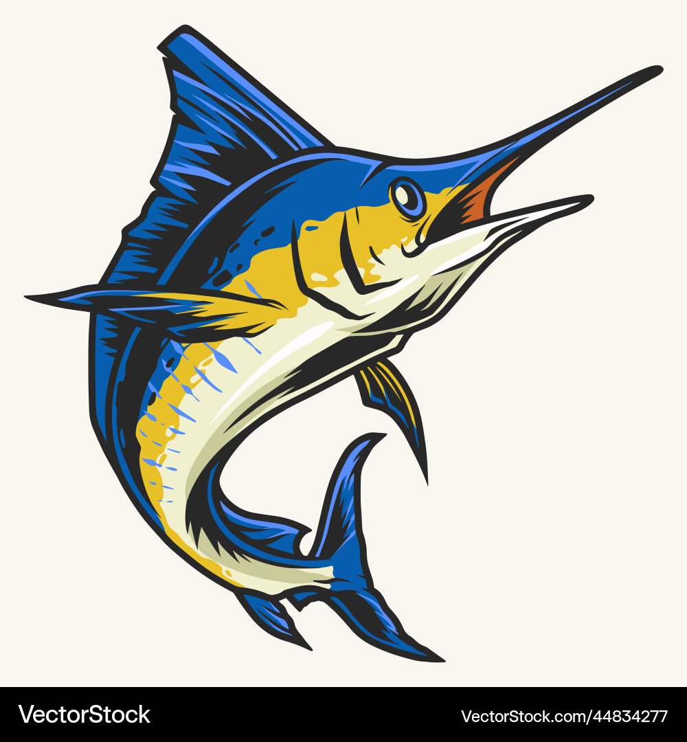 Marlin fish colorful detailed emblem Royalty Free Vector