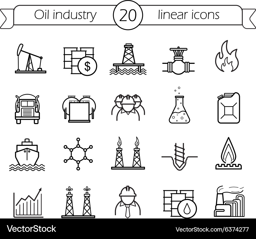Oil industry linear icons set Royalty Free Vector Image