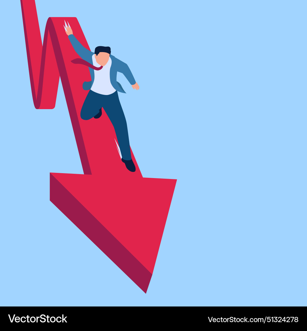 A slipping person standing on graph arrow Vector Image
